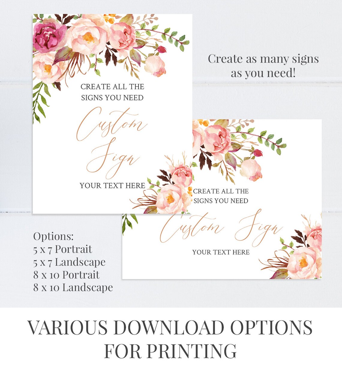 Rose Gold Boho Editable Custom Wedding Sign Pink Floral - Etsy