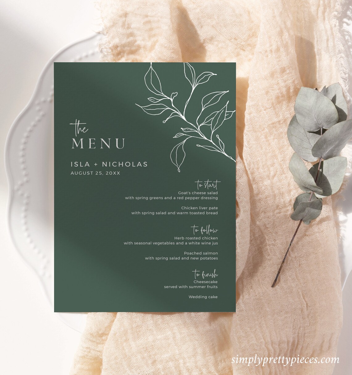 Sage Green Wedding Menu, Botanical Menu Modern Wedding Menu, Printable ...