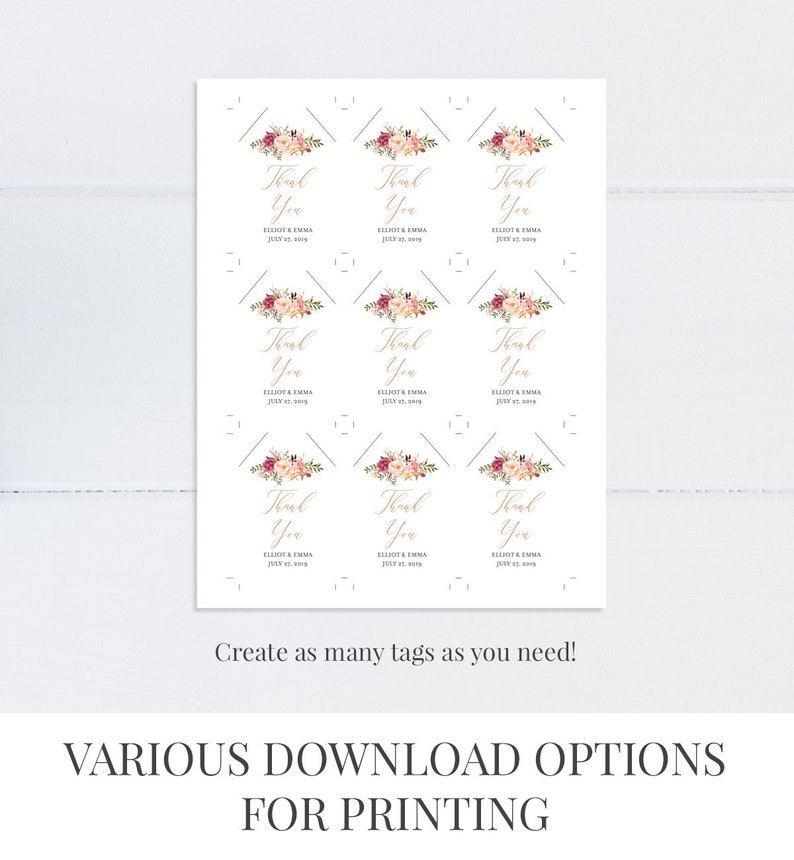 Rose Gold Floral Editable Tags Printable Boho Favor Tags - Etsy
