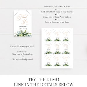 Greenery Rose Gold Editable Tags, Printable Botanical Favor Tags ...