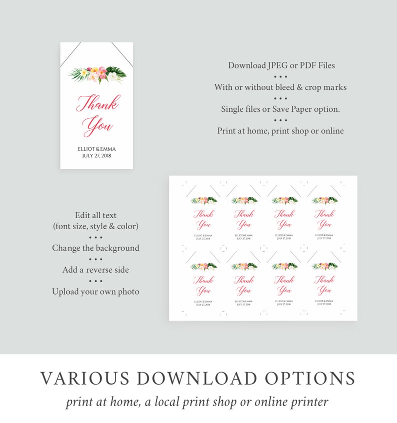 Tropical Editable Tags Printable Floral Favor Tags Pink | Etsy