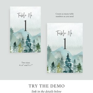 Mountains Editable Table Numbers, Printable Rustic Table Numbers ...