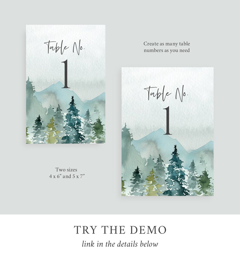 Mountains Editable Table Numbers Printable Rustic Table | Etsy
