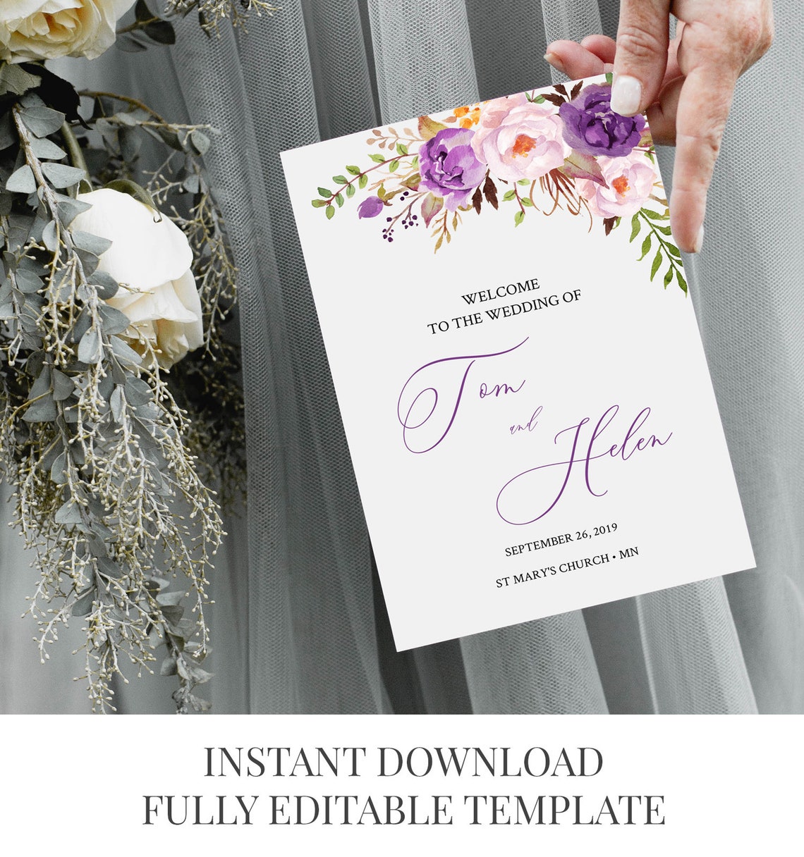 Purple Violet Floral Booklet Program Foldable Wedding | Etsy