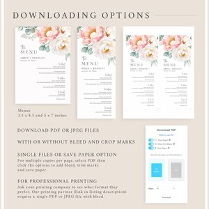 Peony Menu, Peonies Wedding Menu, Blush Floral Table Menu, Garden ...