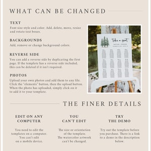 Rustic Pine Editable Seating Chart, Modern Woodland Printable Table ...
