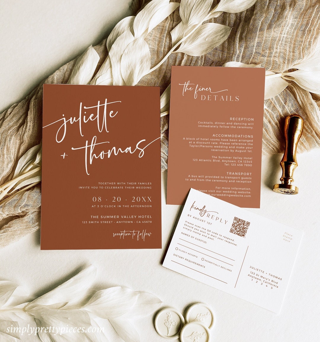 Rust Wedding Invitation Set, Desert Invite Set, Boho Wedding Invitation ...