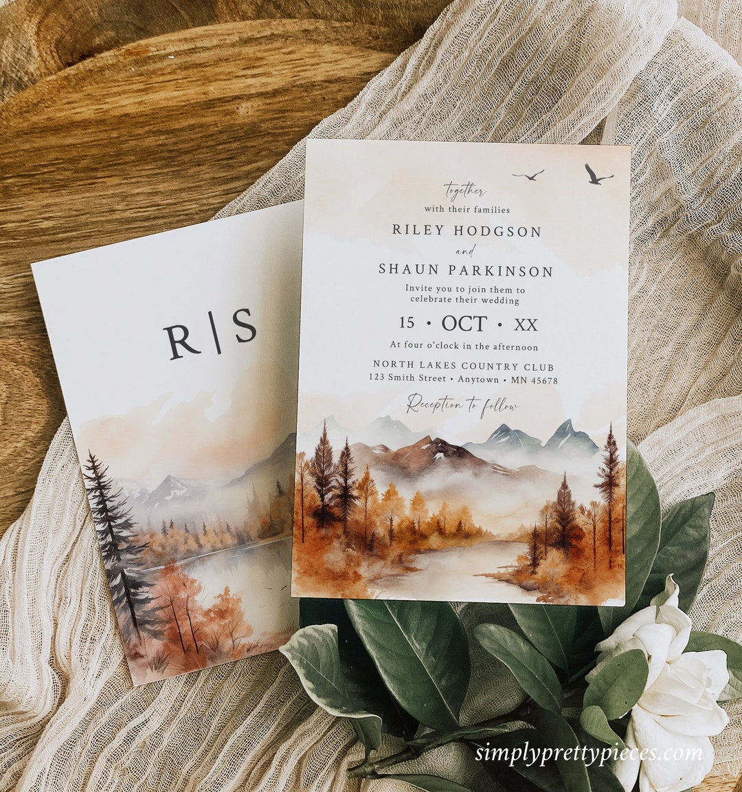 Woodland Wedding Invitation Template, Fall Wedding Invitation ...