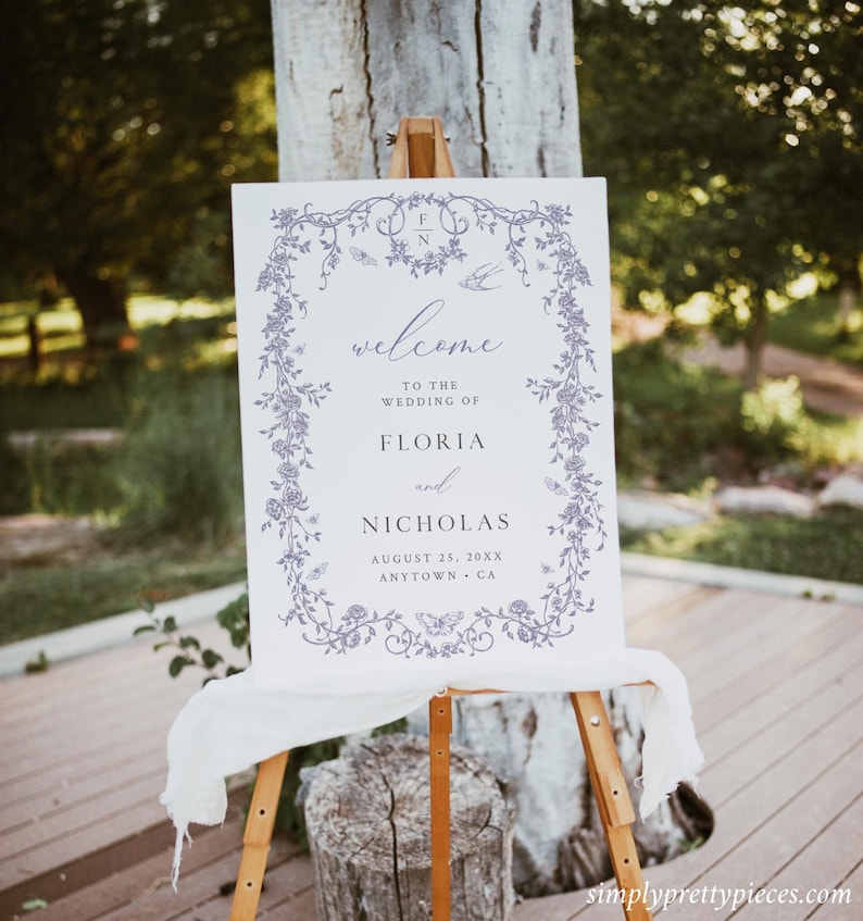 Dusty Lilac Chinoiserie Welcome Poster Template, Toile De Jouy Wedding ...