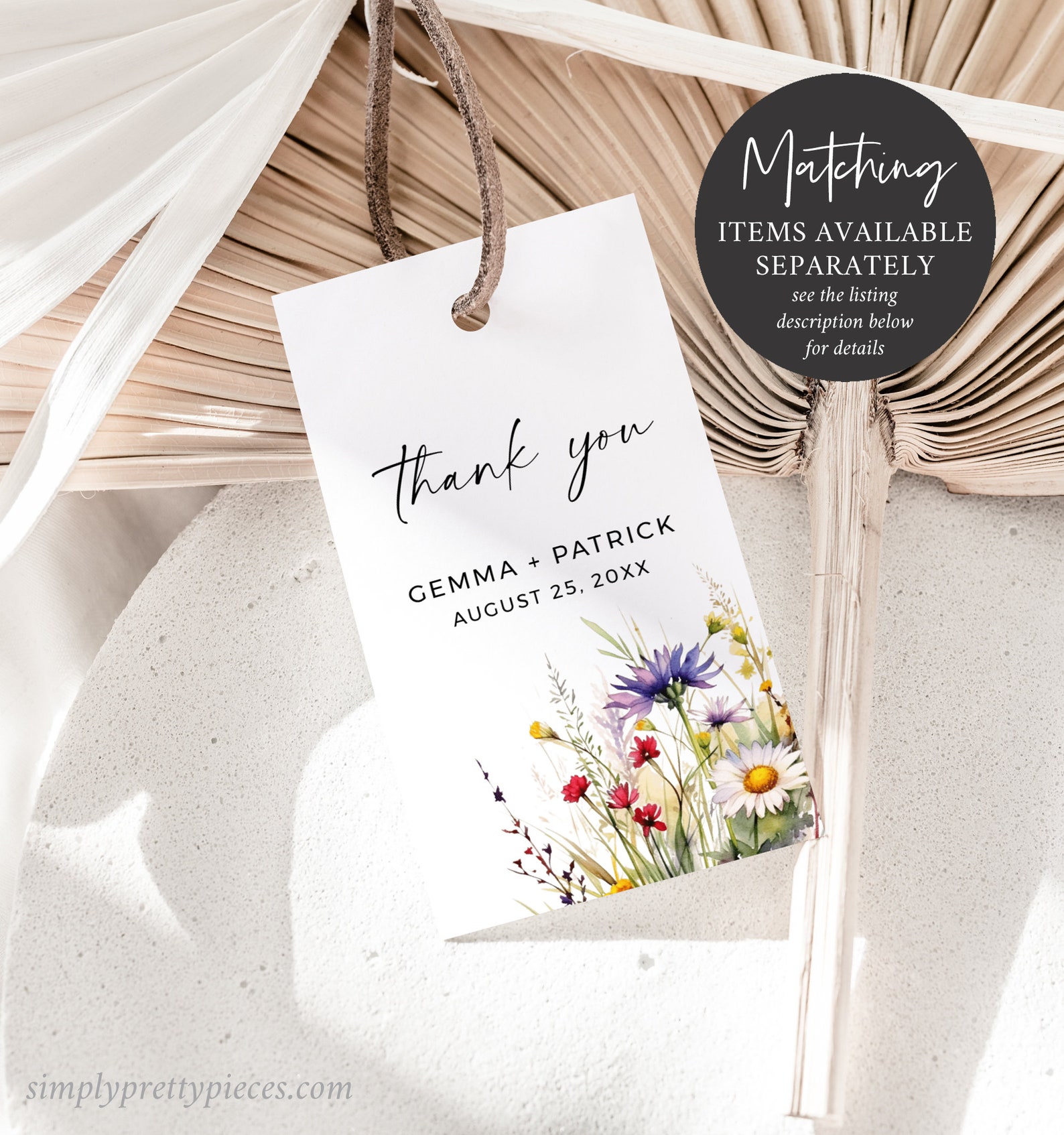 Bright Wildflower Place Card, Meadow Flower Name Card, Floral Wedding ...