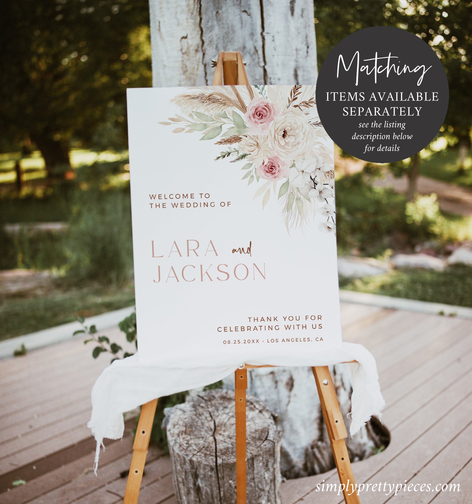Dusty Rose Custom Wedding Sign, Boho Unlimited Signs Template, Pampas ...