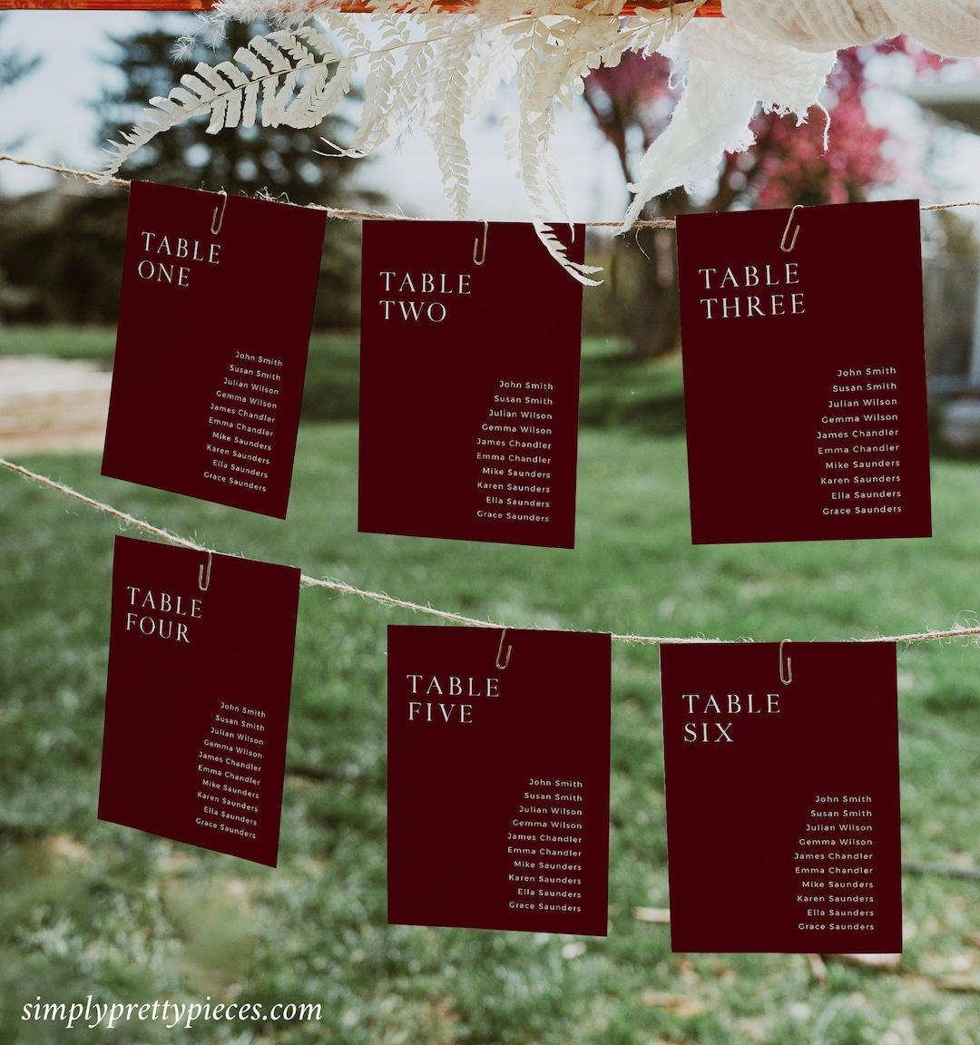 Jewel Tone Modern Editable Seating Chart Template, Burgundy Hanging ...
