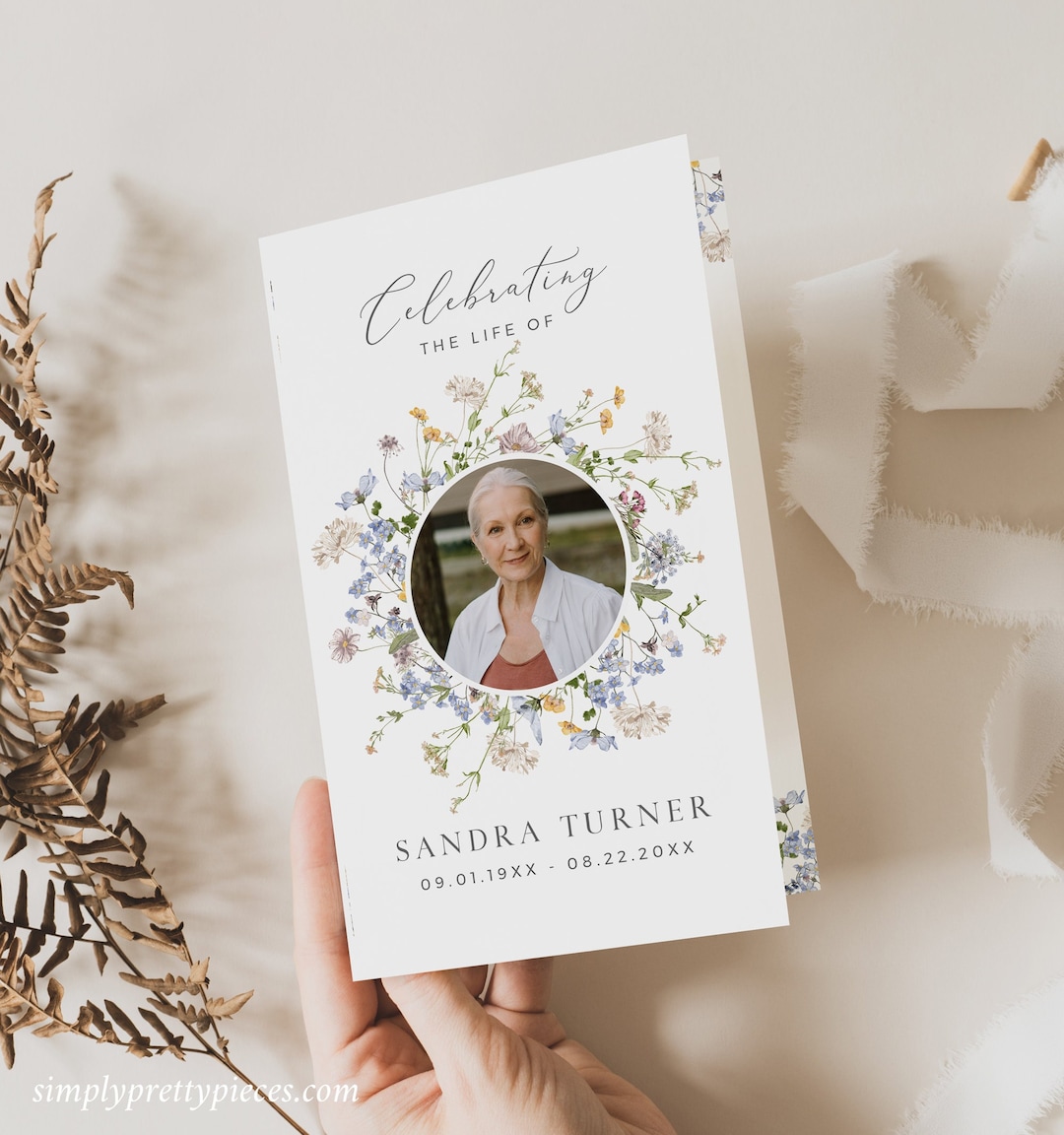 Wildflower Funeral Booklet Program, Foldable Memorial Service Program ...