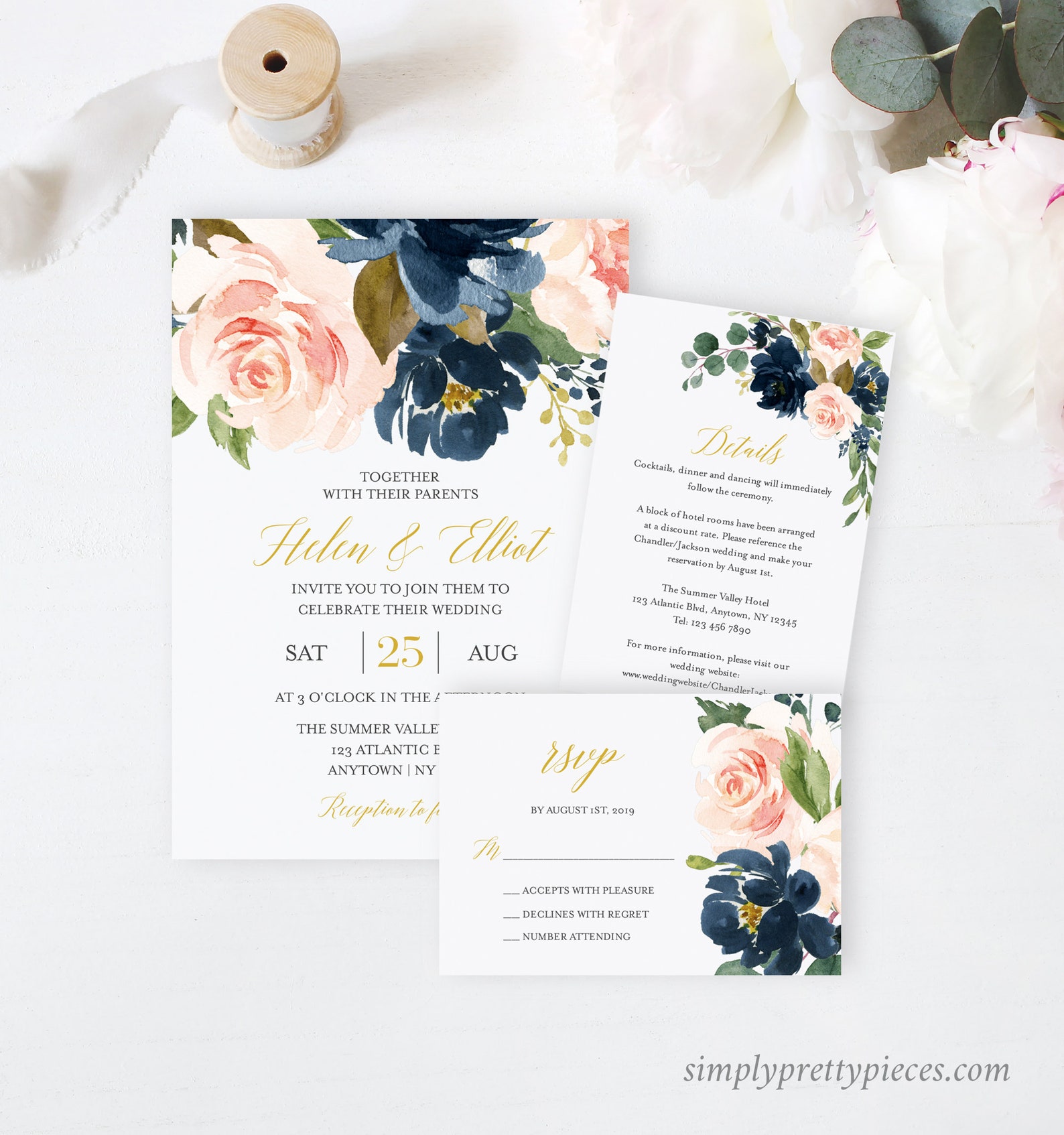 Gold Navy Blush Editable Wedding Bundle Printable Pink - Etsy