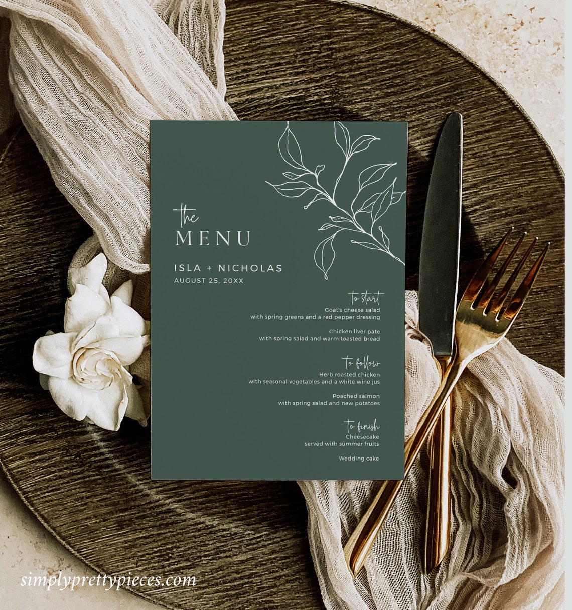 Sage Green Wedding Menu, Botanical Menu Modern Wedding Menu, Printable ...