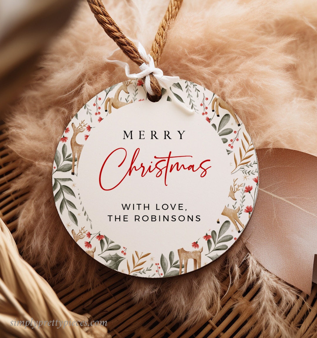 Nordic Round Christmas Gift Tags Printable Holiday Labels, Scandi Round ...