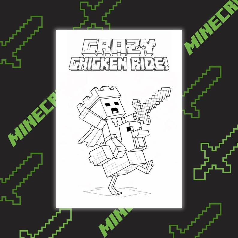 Editable Minecraft Birthday Party Coloring Sheet | Chicken Jockey Fun ...