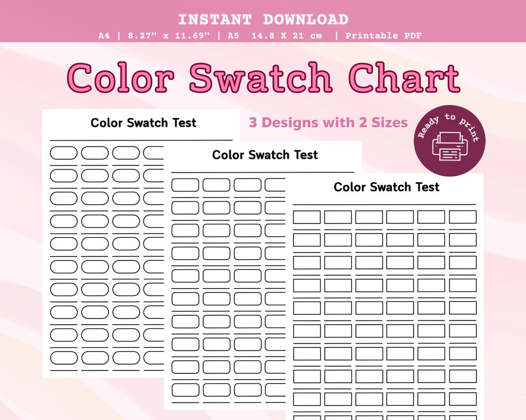 Color Swatch Chart Printable PDF Paint Marker Watercolor Swatch Test ...