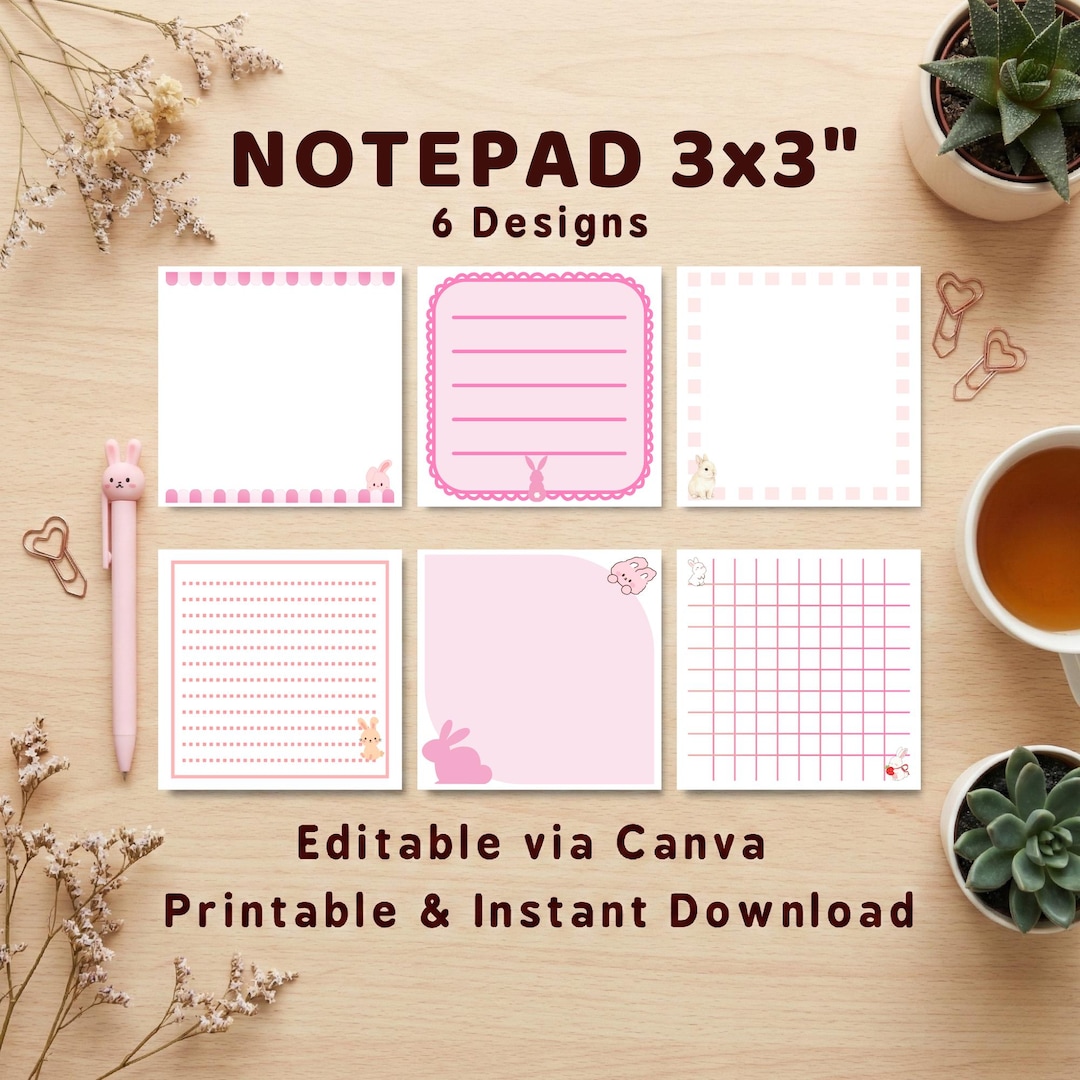 Notepad Printable Editable 3X3 Canva Template Notepad Sticky Notes Memo ...