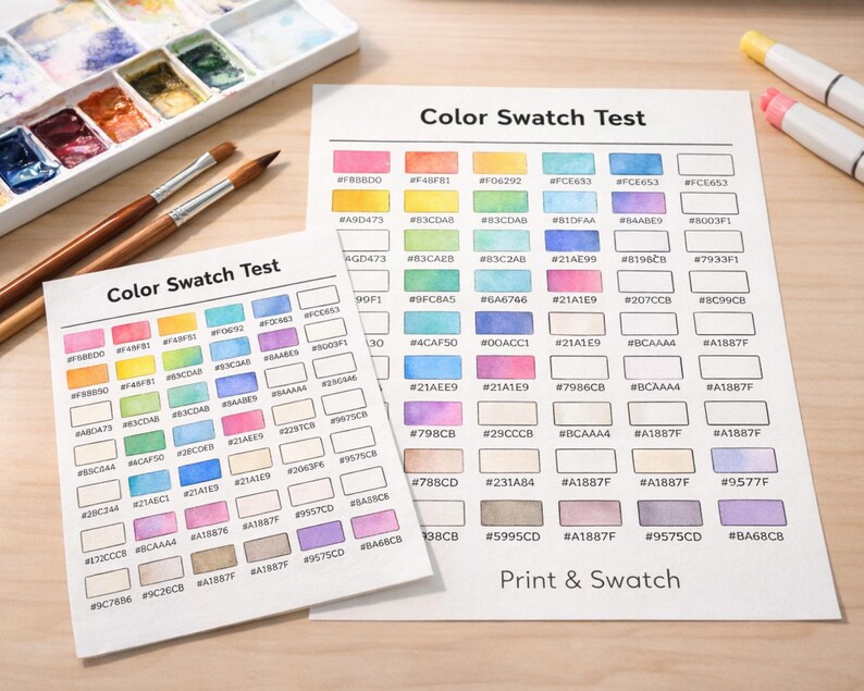 Color Swatch Chart Printable PDF Paint Marker Watercolor Swatch Test ...