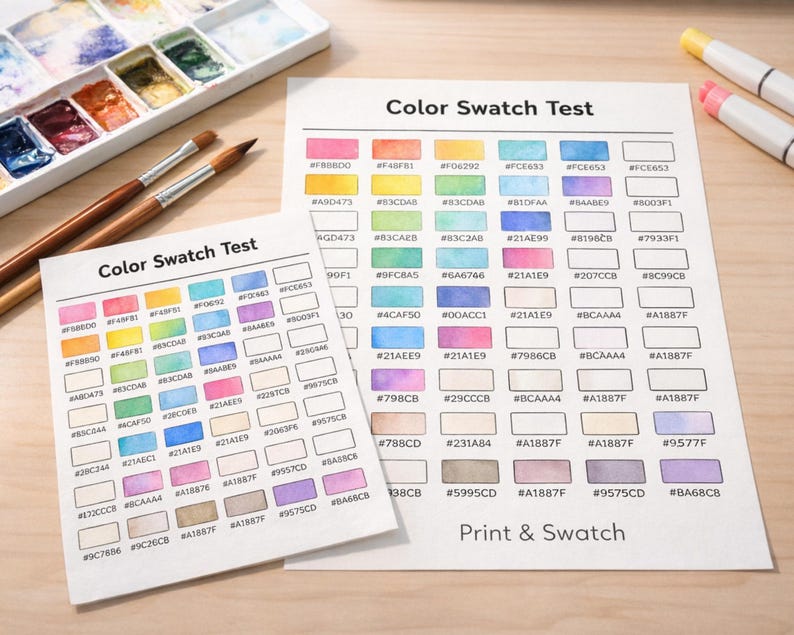 Color Swatch Chart Printable PDF Paint Marker Watercolor Swatch Test ...
