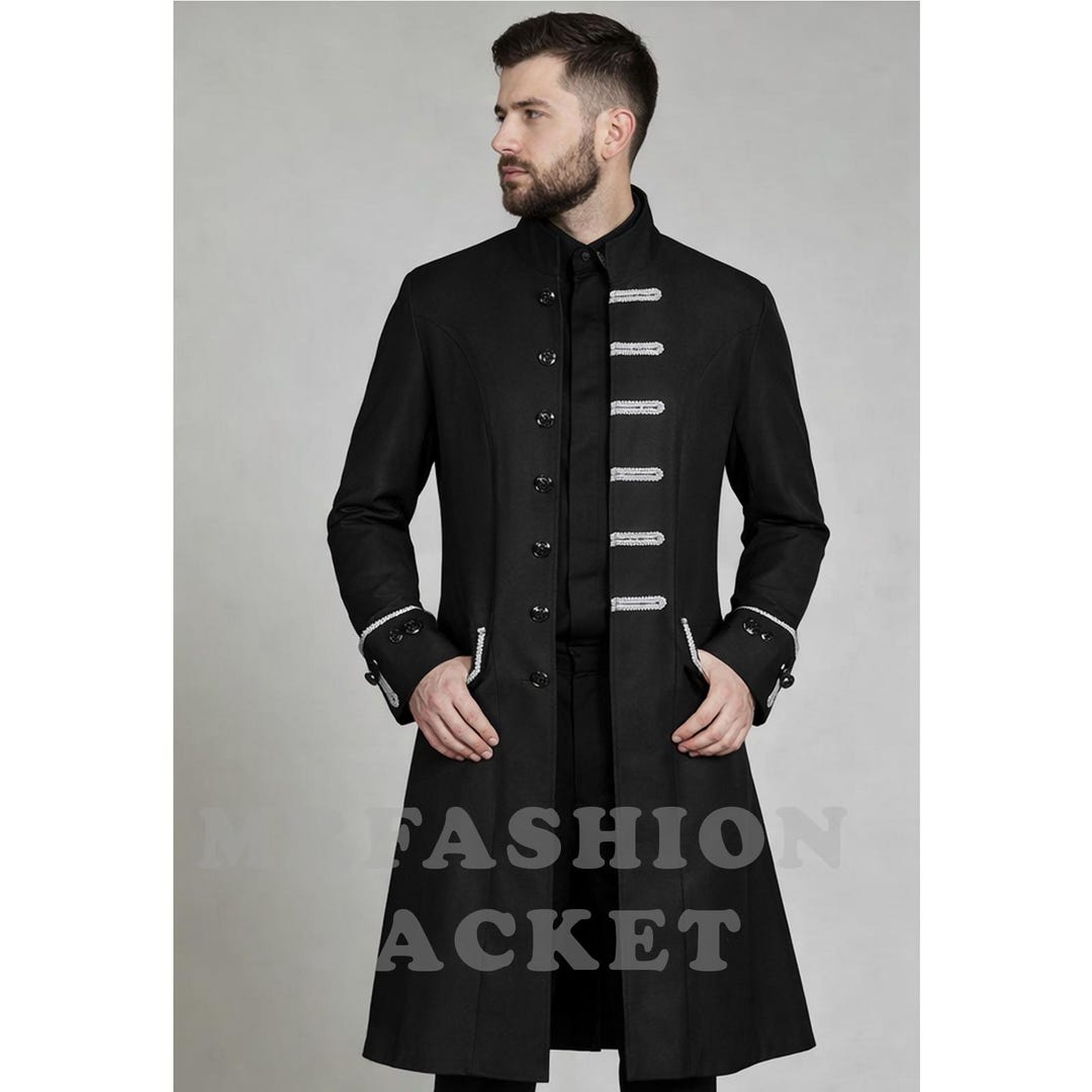 Gothic Black Military Long Coat | Victorian Steampunk Men Jacket ...
