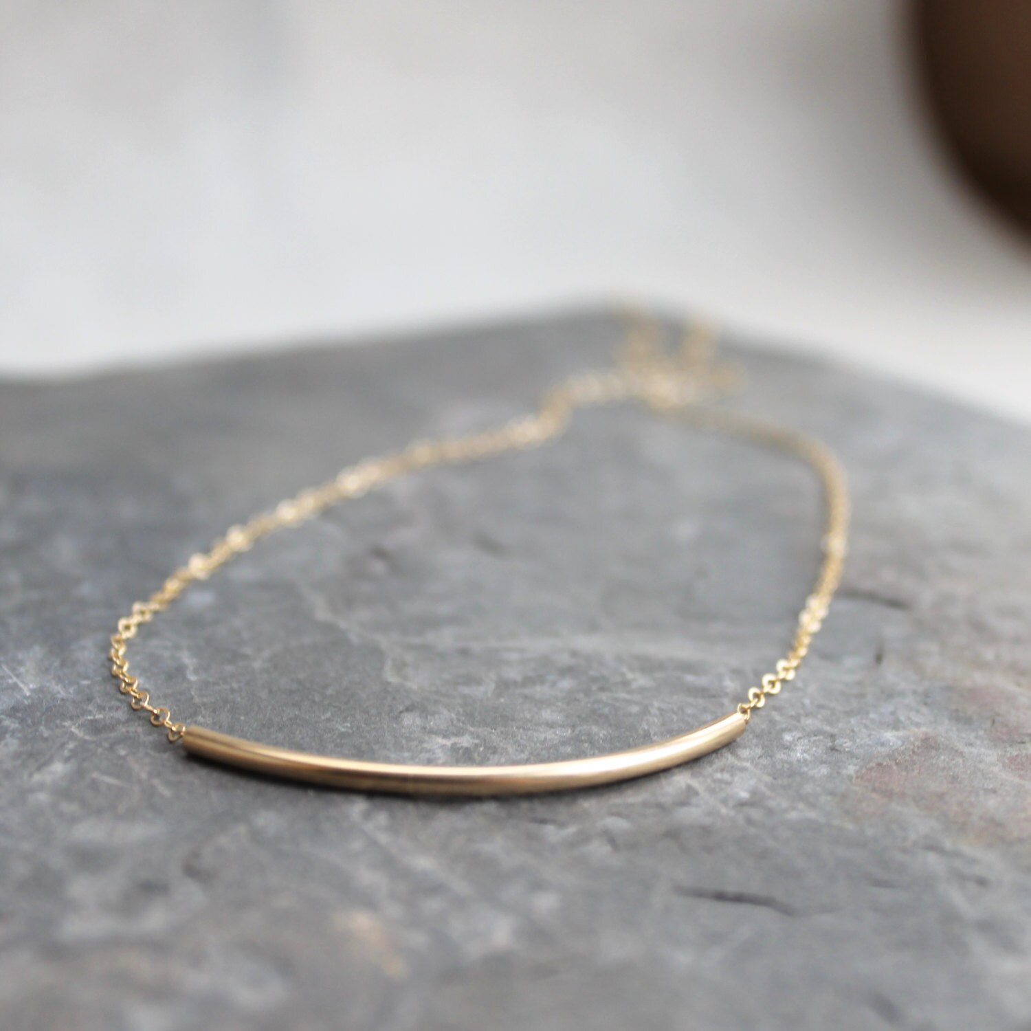 Simple Gold Tube Necklace With Gold Chain | Etsy