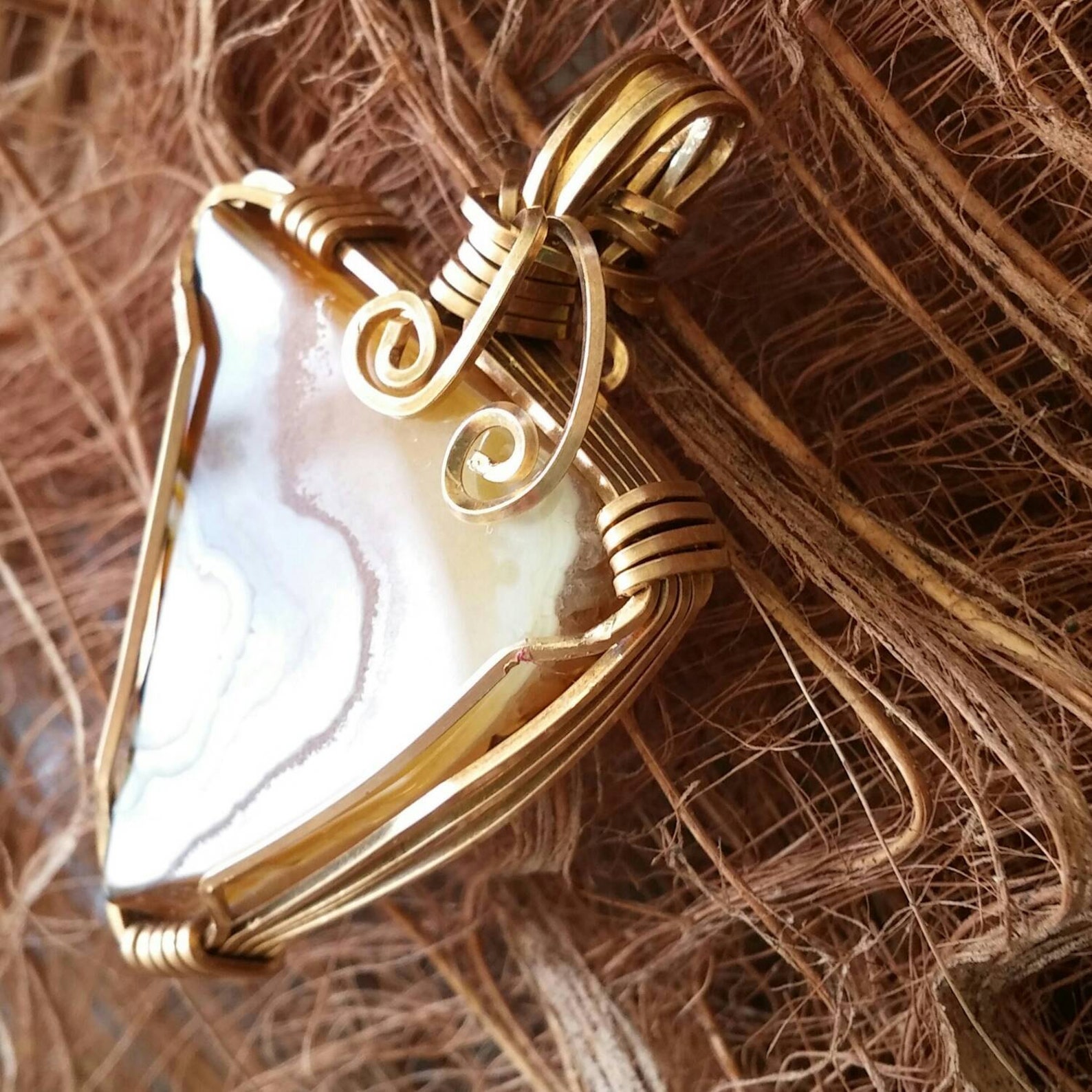 Brass Wire Wrapped Banded Agate Pendant. With White Black and - Etsy