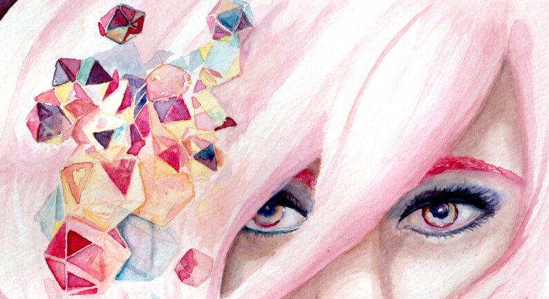 Pink Prism Watercolor Portrait of Woman With Pink Hair and Prisms ...