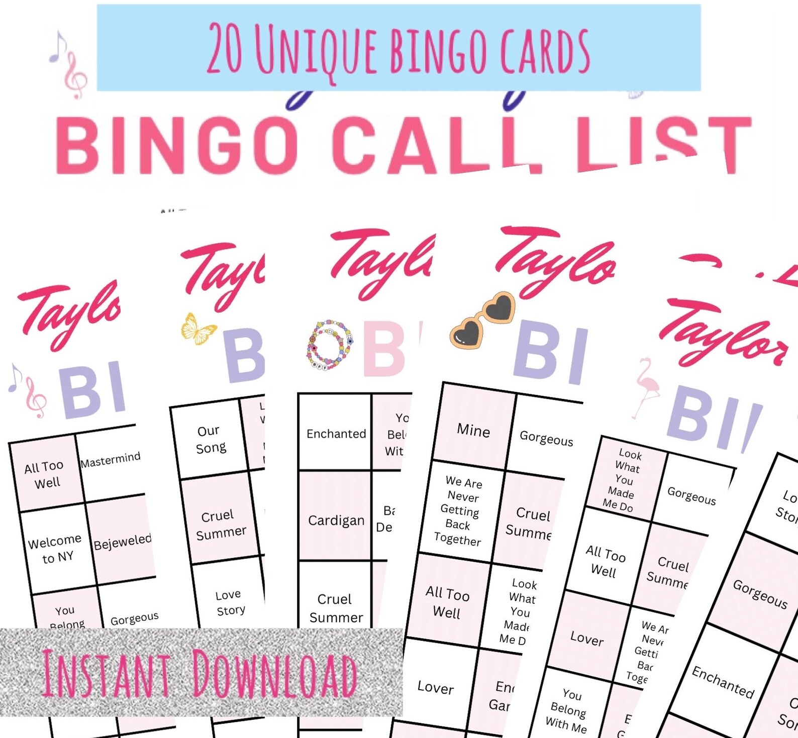 Swiftie Bingo - Printable Bingo Cards, Instant Download Taylor Swift ...