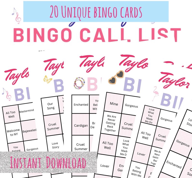 Swiftie Bingo - Printable Bingo Cards, Instant Download Taylor Swift ...