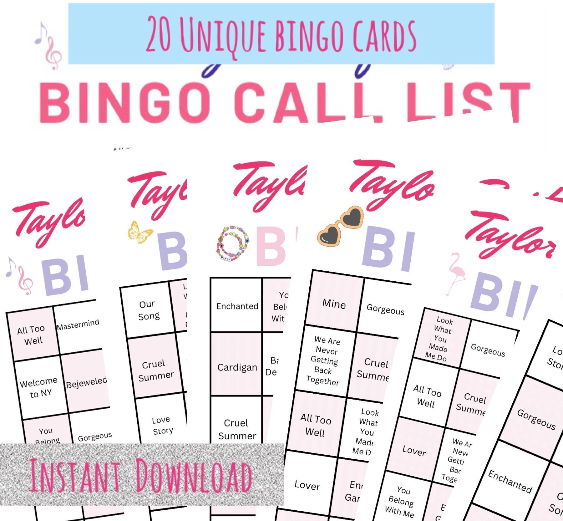 Swiftie Bingo - Printable Bingo Cards, Instant Download Taylor Swift ...