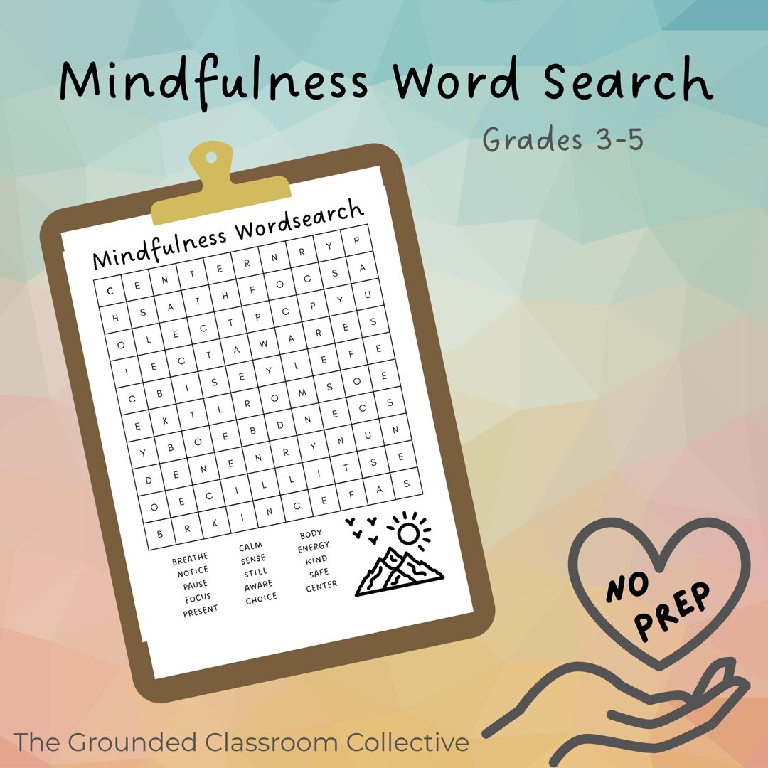 Mindfulness Word Search | Calm & Focus Vocabulary Activity (grades 3–5 ...