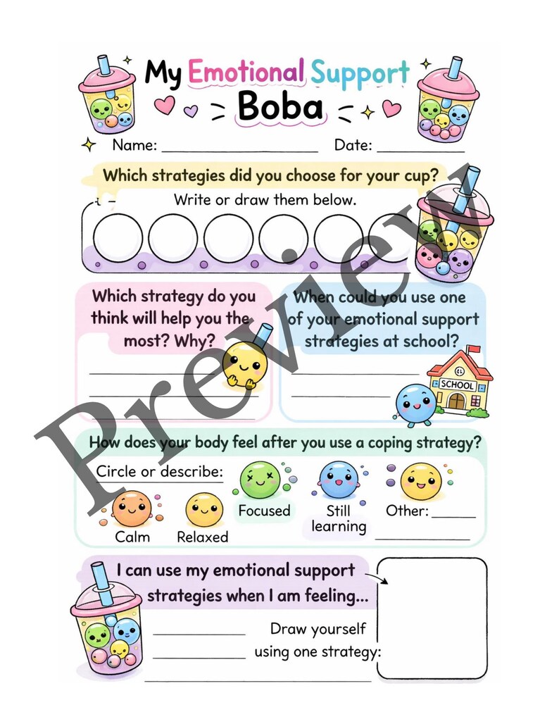 Regulate & Relate Emotional Support Boba | SEL Coping Skills Printable ...
