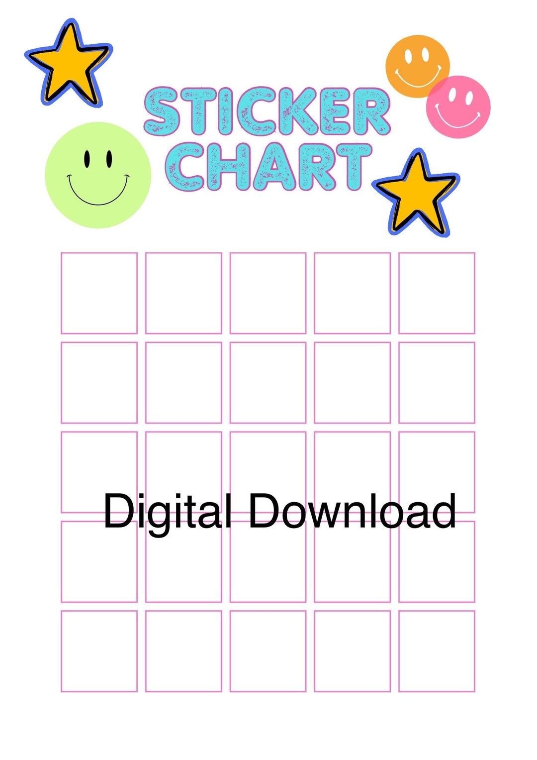 Digital Download Sticker Chart for Children (stickers Not Included) - Etsy
