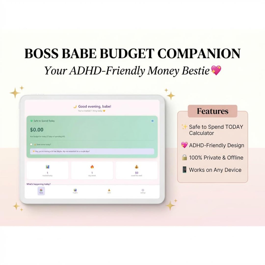 ADHD Budget Tracker | Blush & Gold Design, One-tap Tracking (digital ...