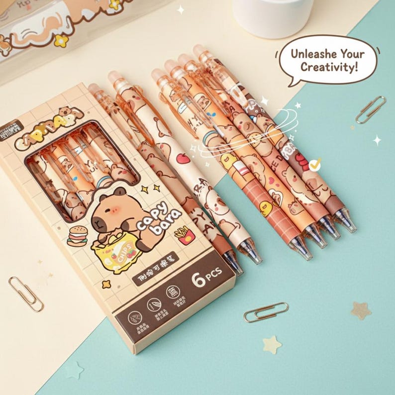 Cute Capybara Legami Erasable Gel Pens Set of 6 Fine Point Refillable ...