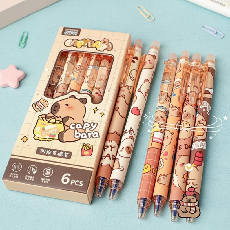 Cute Capybara Legami Erasable Gel Pens Set of 6 Fine Point Refillable ...