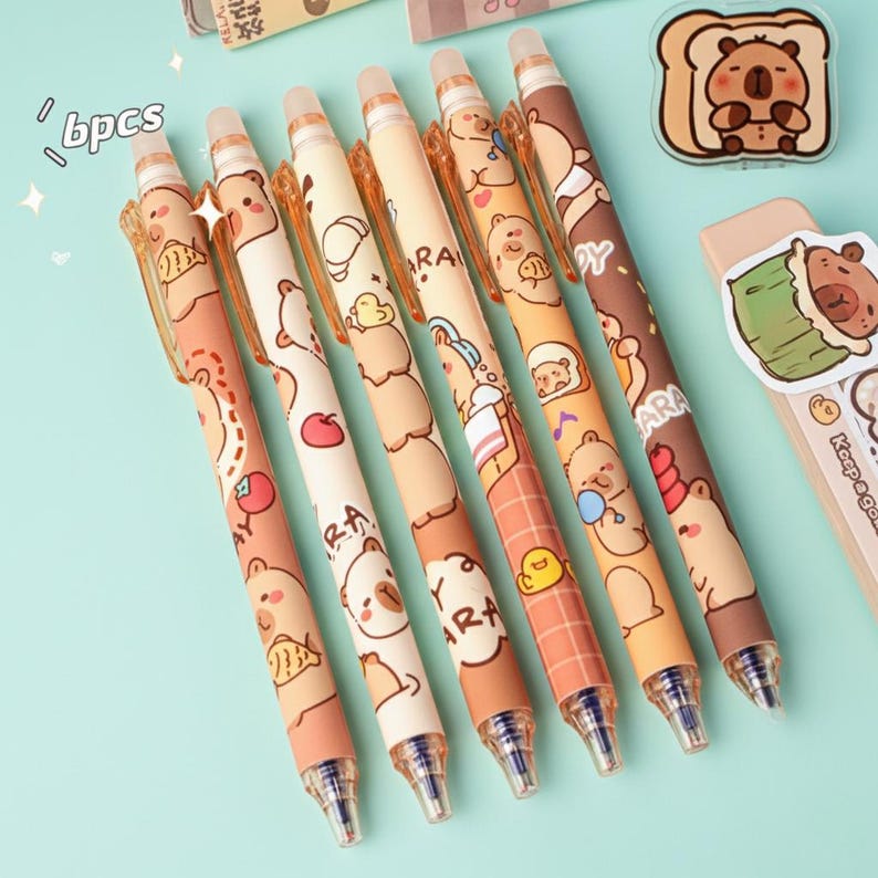 Cute Capybara Legami Erasable Gel Pens Set of 6 Fine Point Refillable ...