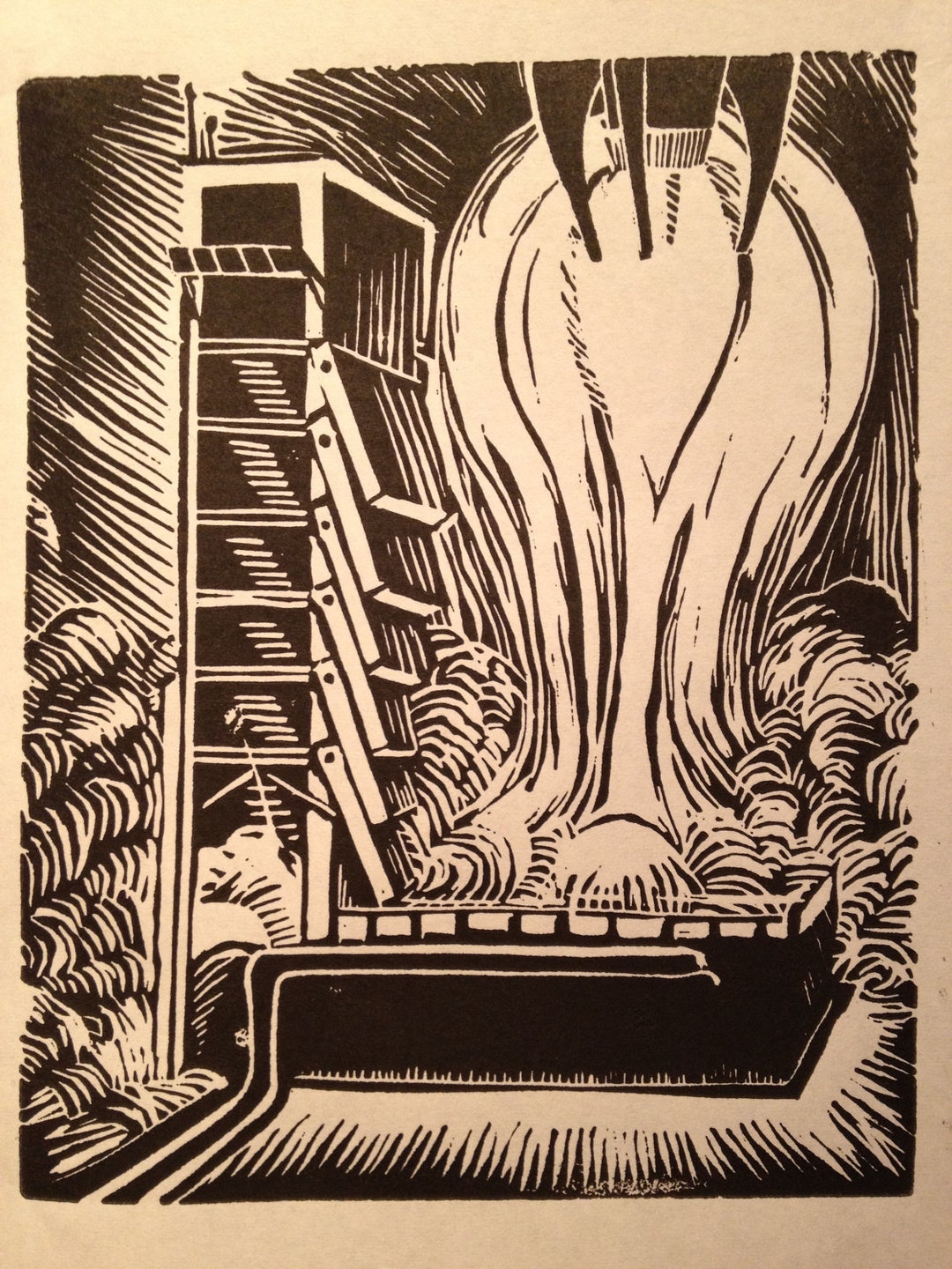 L: Retro Science Fiction Alphabet Letter, Rocket Launch Linocut ...