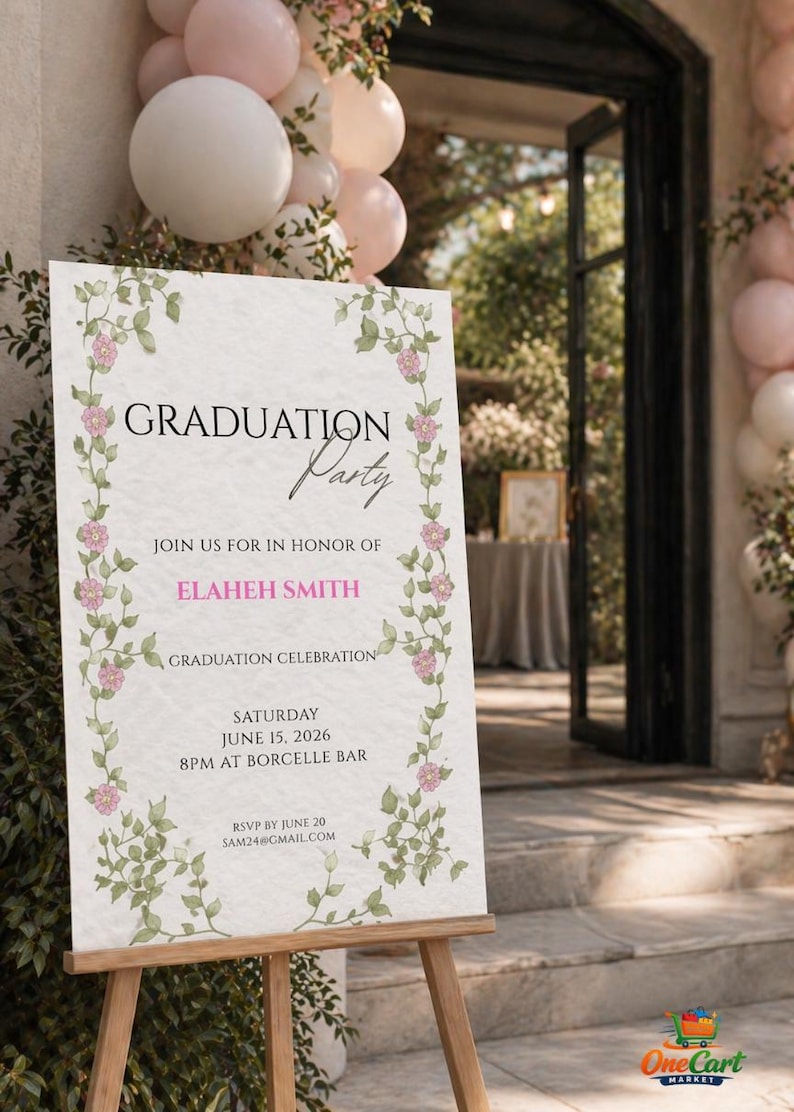 Floral Graduation Invitation Template, Editable Party Invite (5x7 ...