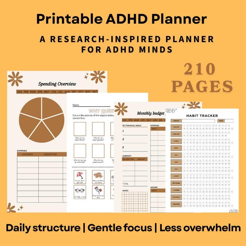 2026 ADHD Printable Planner – Sunset Theme Adult Daily Journal, Self ...