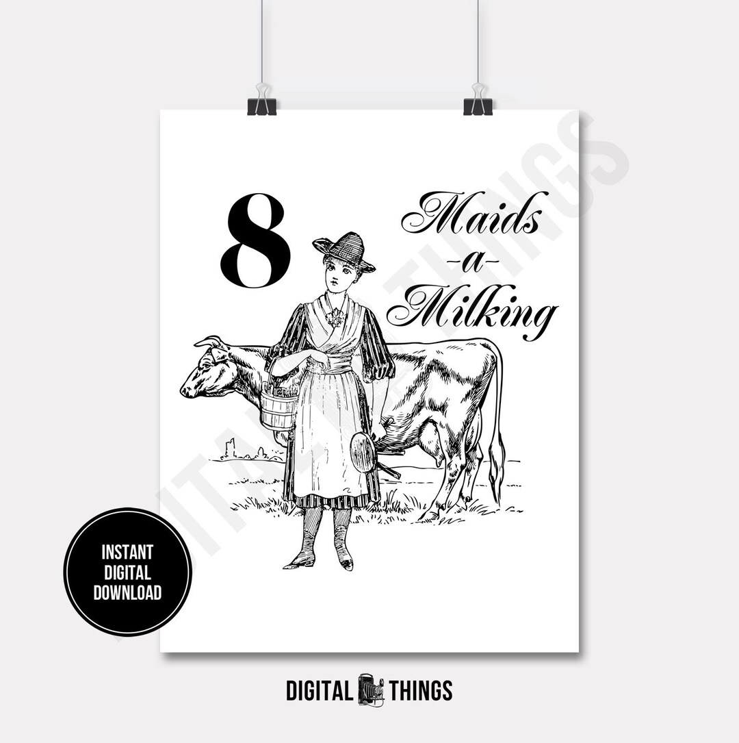 Eight Maids Milking Cow Print: 12 Days of Christmas Art (digital ...