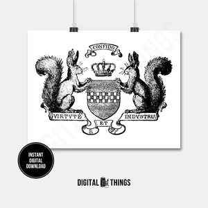 Squirrels Crown Crest Emblem Wall Decor Art Printable Digital Download ...