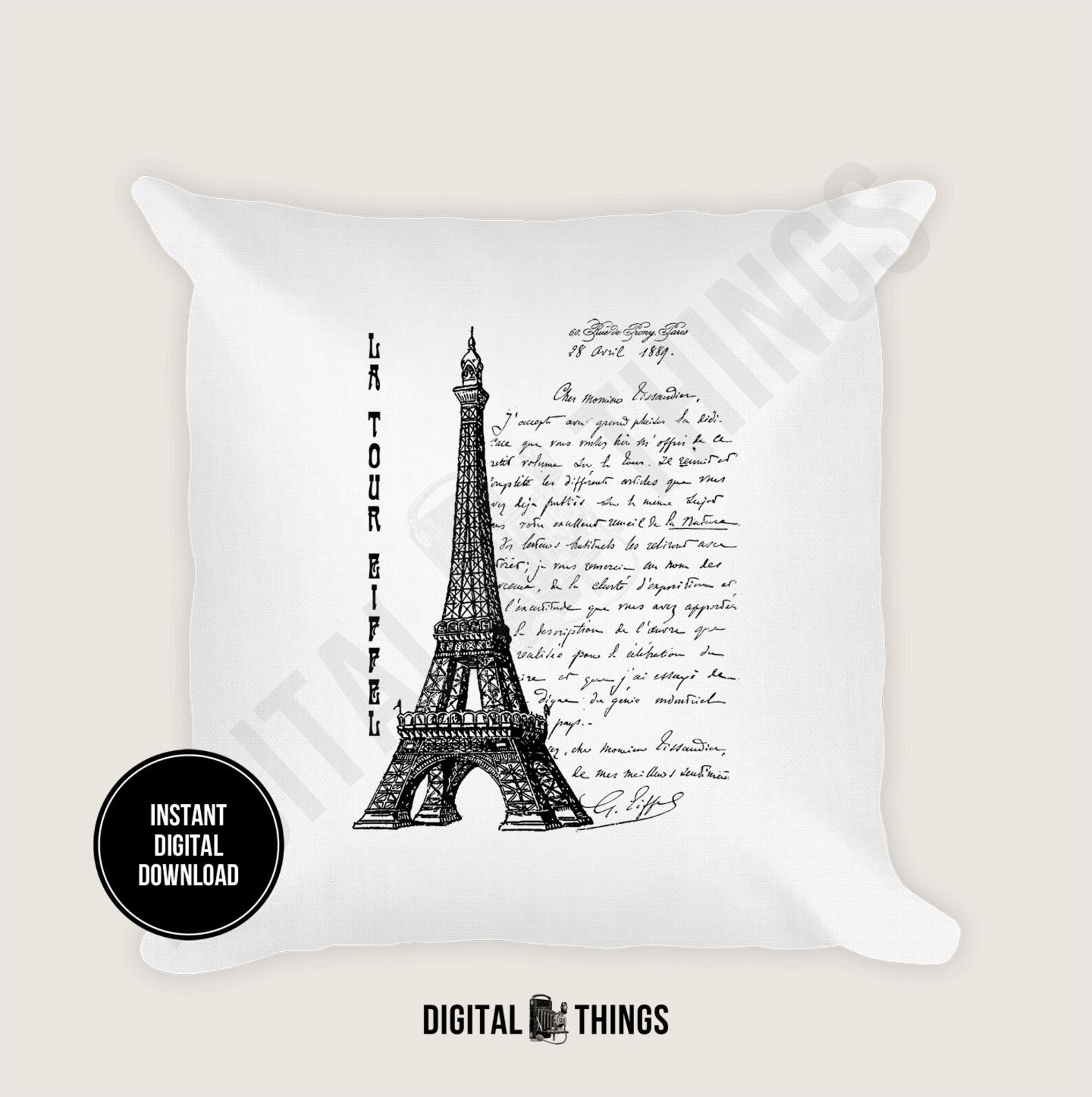 French Eiffel Tower Script Calligraphy Printable Print Digital - Etsy