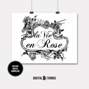 French Script Words La Vie En Rose Wall Decor Art (digital Download ...