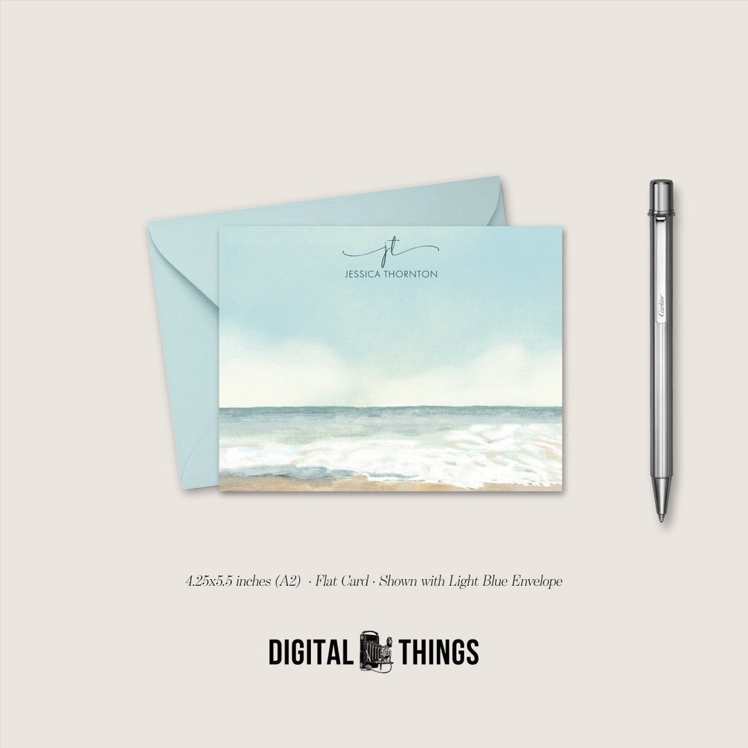 Personalized Stationery Cards, Beach Flat Note Cards, Personalized ...
