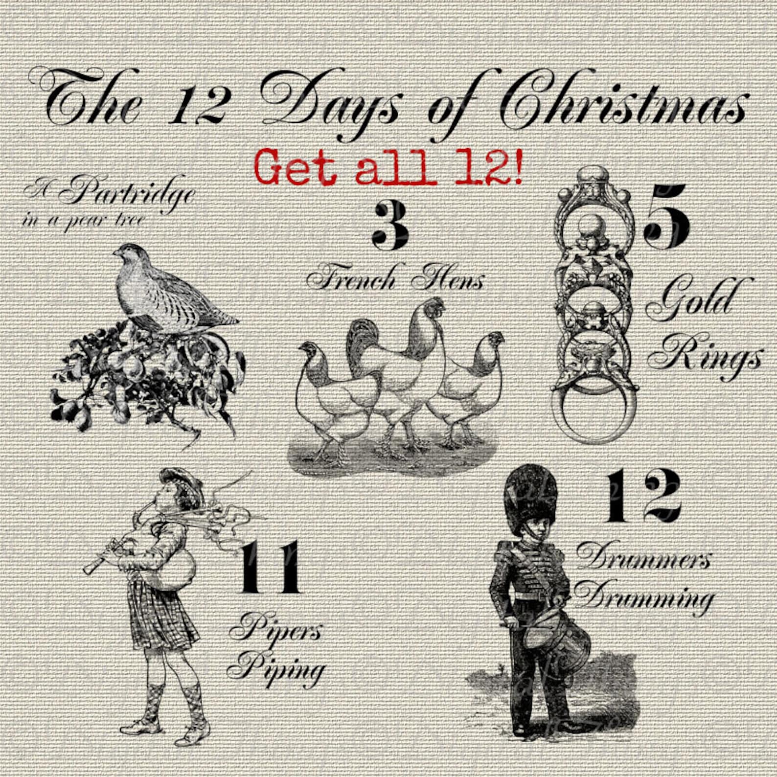 12 Twelve Days of Christmas Holiday Printable Files Set - Etsy Australia