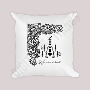 French Chandelier and Birds French Script Wall Decor Art Printable ...