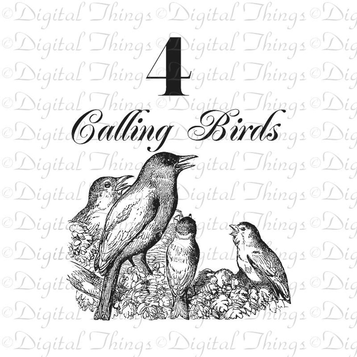 12 Twelve Days of Christmas Four Calling Birds Printable Print | Etsy